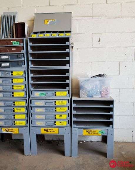 Kimball Midwest (4) Compartment Box Racks W/6 Drawers, (2) Bases & Tote ...