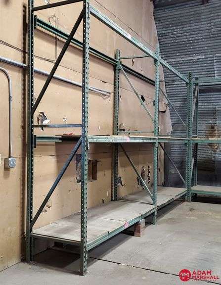 (2) Connected Rack/Shelving Sections W/Plywood Decking - Each Section ...