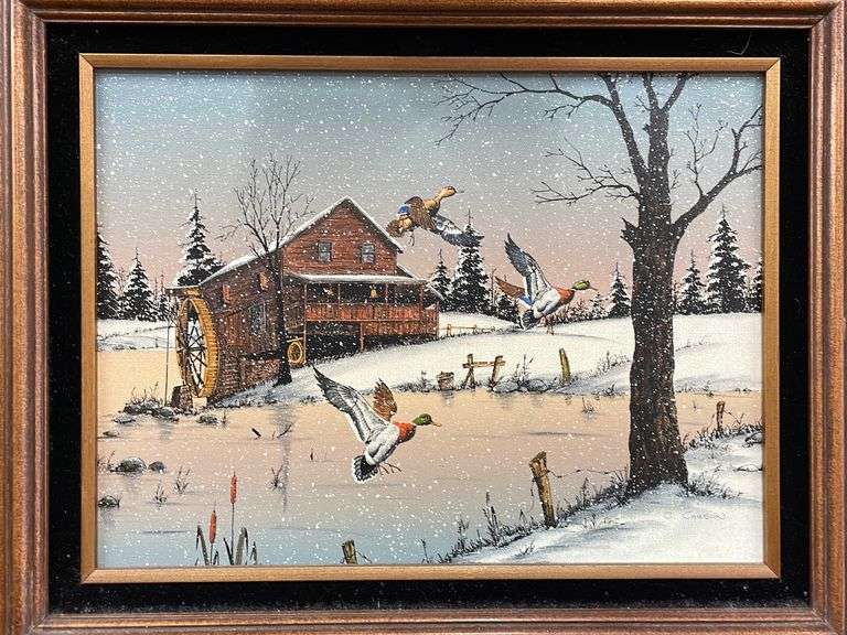 C. Carson winter mill scene with accent light 24x20 - Christys