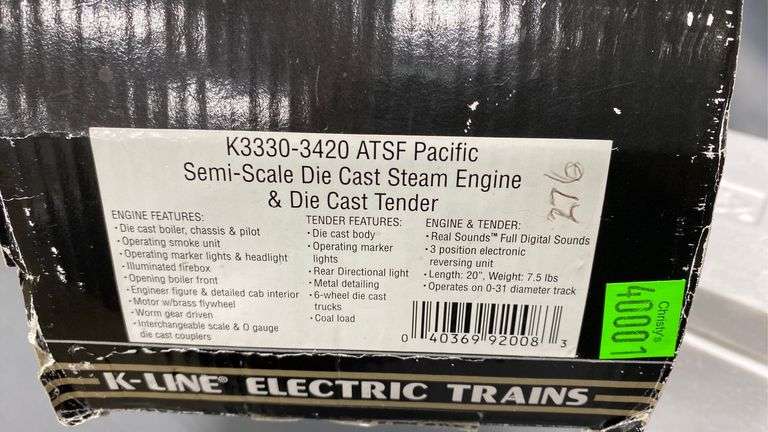 K-Line ATSF Pacific Semi-Scale Die Cast Steam Engine & Tender, K3330 ...
