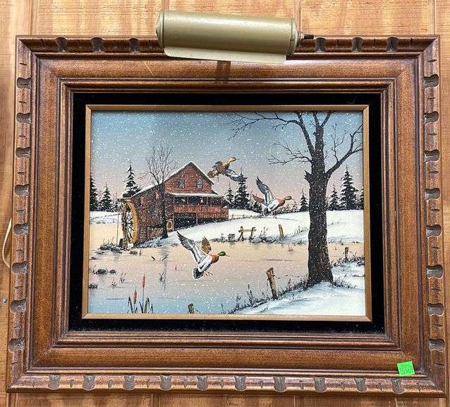 C. Carson winter mill scene with accent light 24x20 - Christys