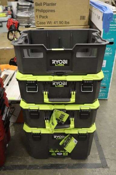 Ryobi Link Rolling Tool Box, 2 Medium Tool Boxes and Tool Crate ...