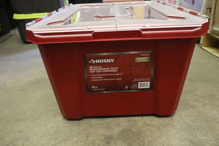 (2) Husky 18 gal professional duty storage container with flip top lid ...
