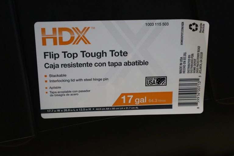 (4) HDX Flip top tough tote 17 gal - Matthews Auctioneers