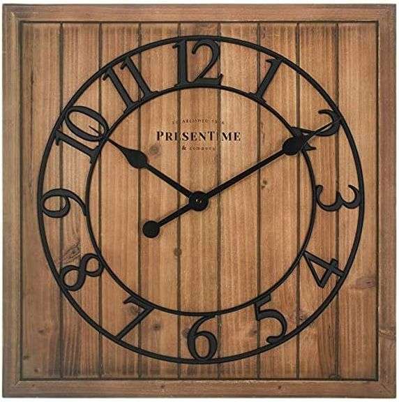21" Farmhouse Square Shiplap Barn Door Wood Clock - Matthews Auctioneers