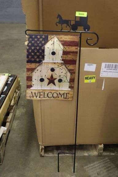 19"x38" Amish Made Flag Stand with Briarwood Lane Welcome Flag ...