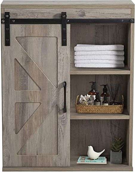 Rustory Rustic Wooden Wall Mounted Storage Cabinet with sliding barn ...