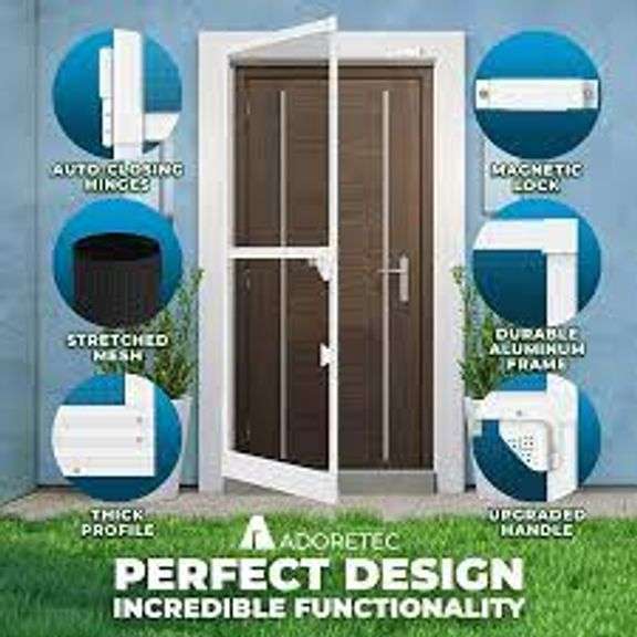 Aluminum hinged swing screen door adjustable size - Matthews Auctioneers