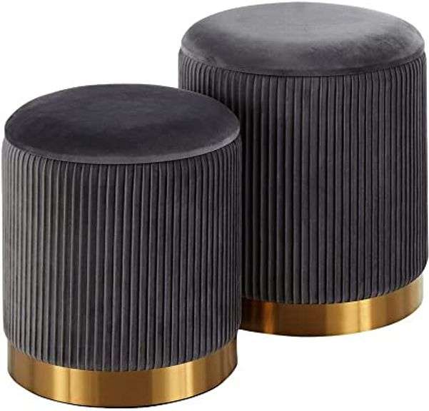 Ottoman with Storage - Grey Velvet Ottoman, Ottoman Seat for Living ...