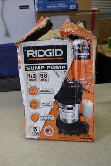 Ridgid 1/2 HP sump pump - Matthews Auctioneers