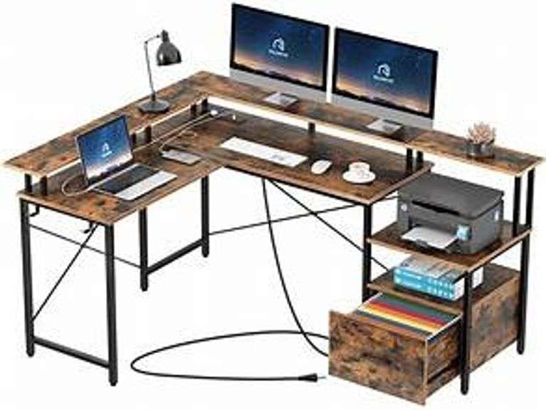 Rolanstar Computer Desk with File Drawer, 68" L Shaped Desk with Power ...