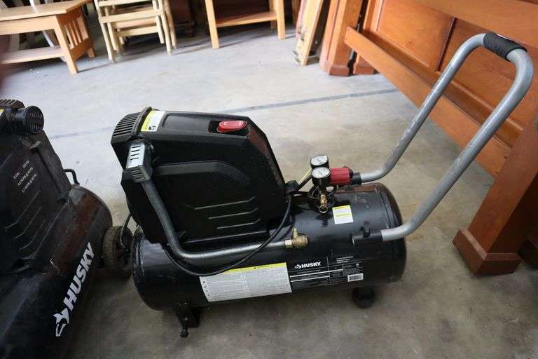 Husky 8 gal air compressor - Missing wheels. Does not work. SOLD AS-IS ...
