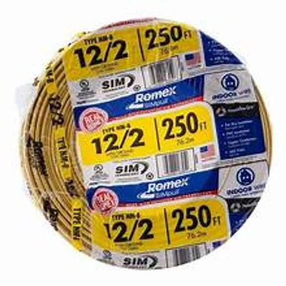 250 Ft 12 2 Solid Romex SIMpull CU NM B W G Wire Matthews Auctioneers 250-ft-12-2-solid-romex-simpull-cu-nm-b-w-g-wire-matthews-auctioneers