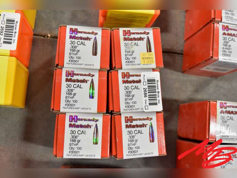 (6) boxes 168gr 30 cal bullets (600 ct) - Musser Bros Inc
