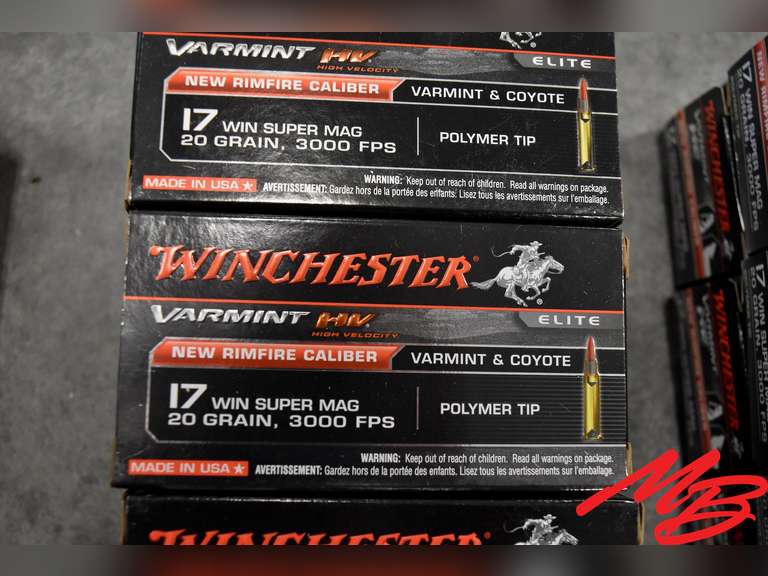 (9) boxes 17 Win Super Mag ammo (450 ct) - Musser Bros Inc