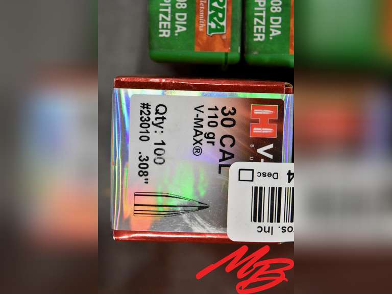 (3) boxes 125 gr 30 cal Speer bullets (2) boxes 110 grain V-Max bullets ...