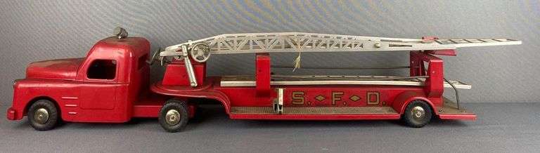 Structo Toys pressed steel S.F.D. Fire Engine Aerial Ladder Truck ...