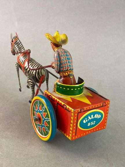 Lehmann Galop Zebra Cart Wind Up Tin Toy - Matthew Bullock Auctioneers