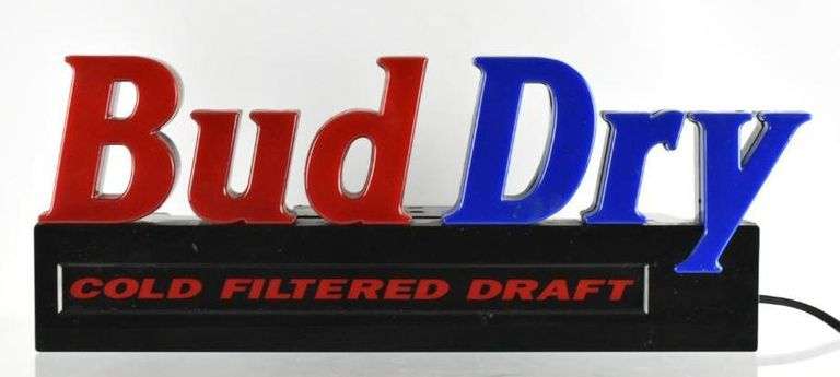 Bud Dry Light Up Advertising Beer Sign - Matthew Bullock Auctioneers
