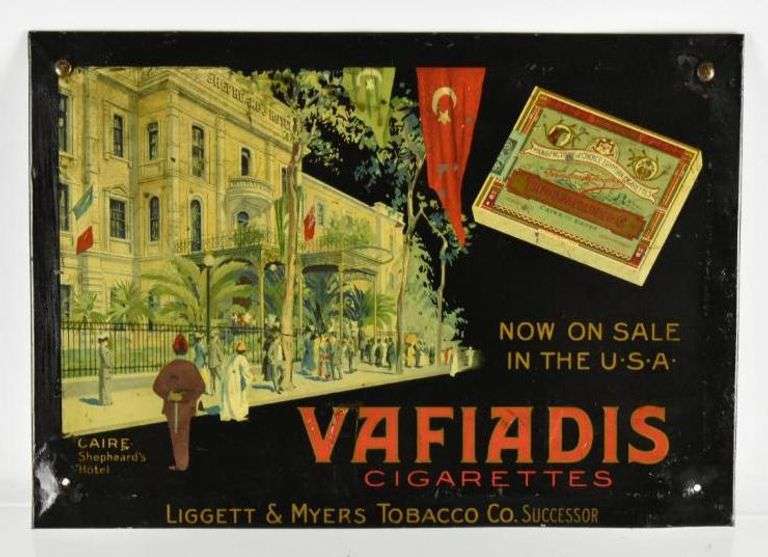 Vintage Vafiadis Cigarettes Advertising Tin on Cardboard Sign - Matthew ...