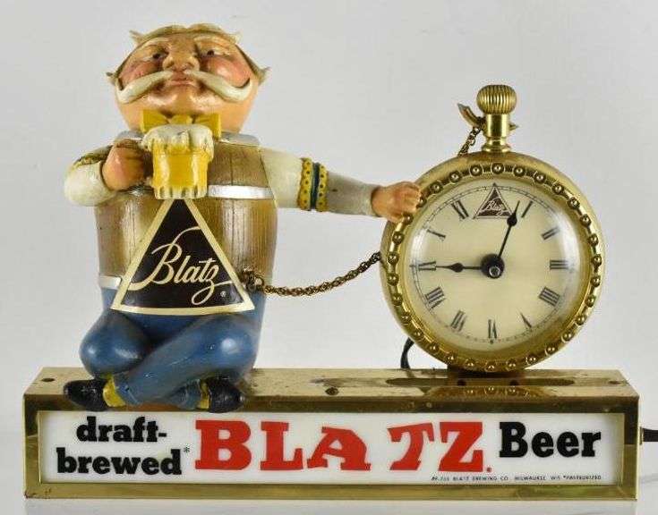 Vintage Blatz Light Up Advertising Beer Barrel Guy Clock Sign - Matthew ...