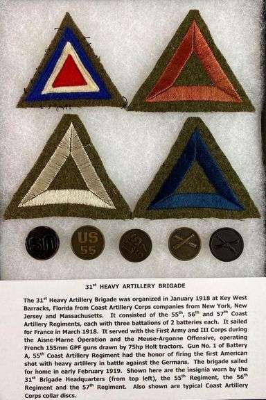 Group of WW1 31st Heavy Artillery Brigade Insignia - Matthew Bullock ...