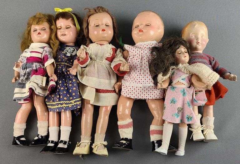 Group of 6 composition dolls - Matthew Bullock Auctioneers