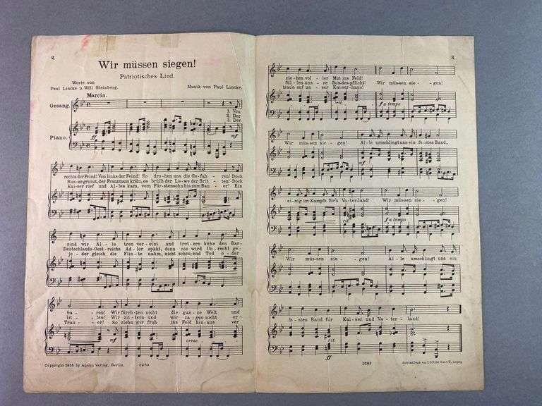 WW1 German Patriot Sheet Music - Matthew Bullock Auctioneers