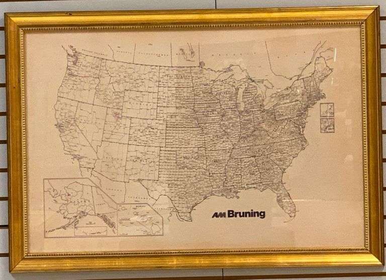 AM Bruning County Map of The United States - Matthew Bullock Auctioneers