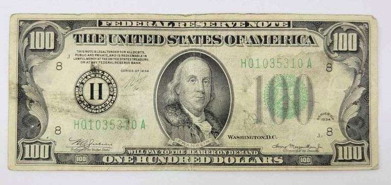 1934 $100 Federal Reserve Note - Matthew Bullock Auctioneers