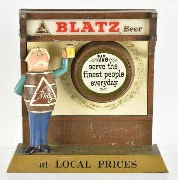 Vintage Blatz Beer Light Up Advertising back Bar Metal Statue - Matthew Bullock Auctioneers