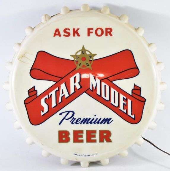 Vintage Star Model Beer Light Up Advertising Bottle Cap Sign - Matthew ...