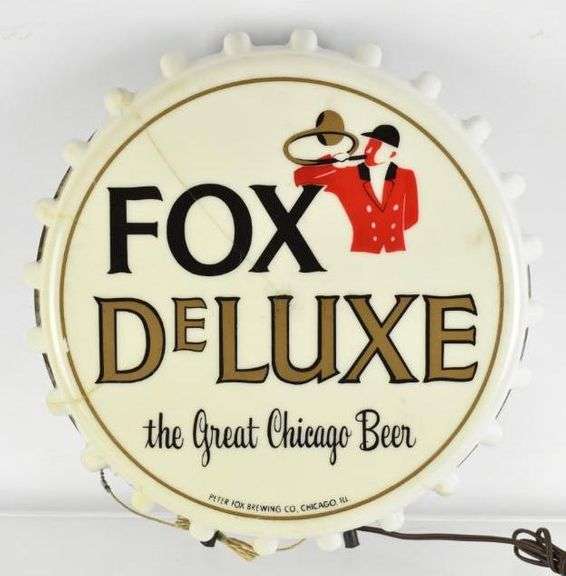 Vintage Fox Deluxe Beer Light Up Advertising Bottle Cap Sign - Matthew ...
