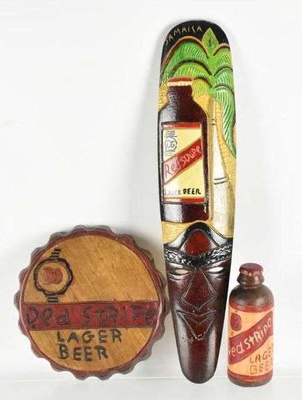 Group of 3 Red Stripe Lager Beer Advertising Carved Signs - Matthew ...