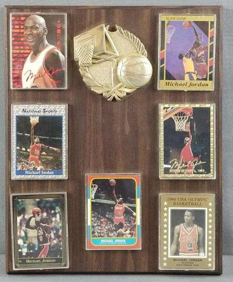 Michael Jordan plaque with trading cards - Matthew Bullock Auctioneers