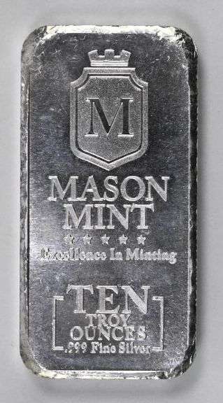 Mason Mint 10oz. .999 Fine Silver Ingot/Bar - Matthew Bullock Auctioneers