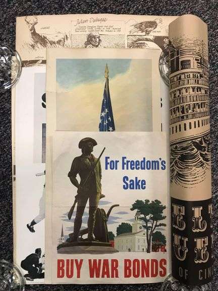 Group of 16 assorted vintage posters-patriotic, advertising, and more ...