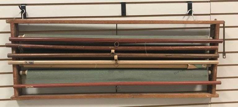 Vintage hanging rolled maps w/ frame - Matthew Bullock Auctioneers