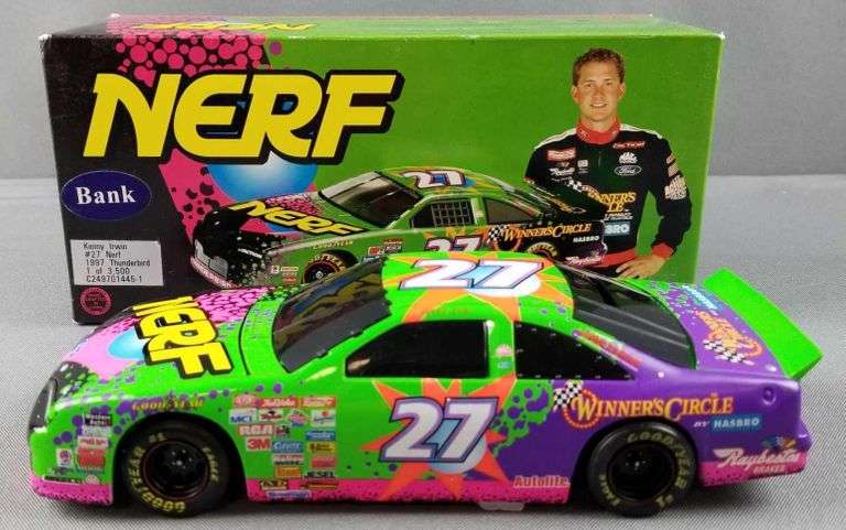 Kenny Irwin #27 Nerf die cast bank stock car - Matthew Bullock Auctioneers