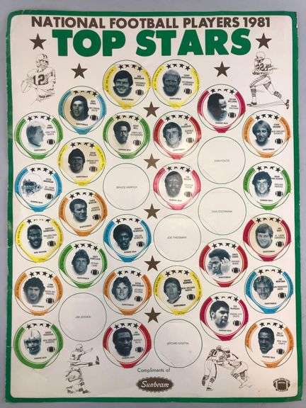 Sunbeam NFL 1981 Top Stars poster display - Matthew Bullock Auctioneers