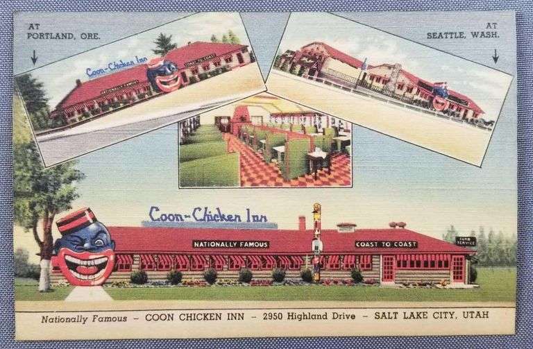 Coon Chicken Inn Black Americana postcard - Matthew Bullock Auctioneers