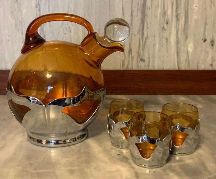 Farber bros amber decanter and glasses set - Matthew Bullock Auctioneers