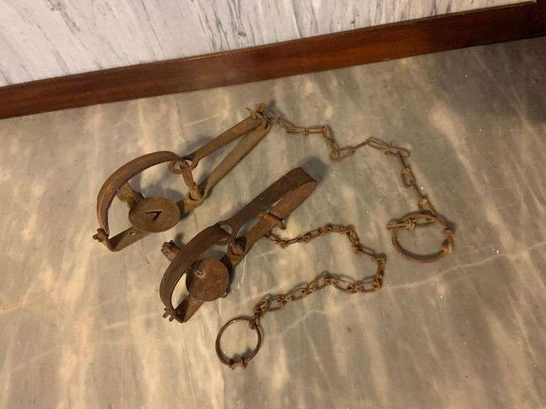 Group of 2 vintage long spring game traps - Matthew Bullock Auctioneers