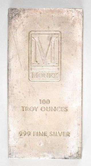 Monex 100oz. .999 Fine Silver Ingot/Bar - Matthew Bullock Auctioneers