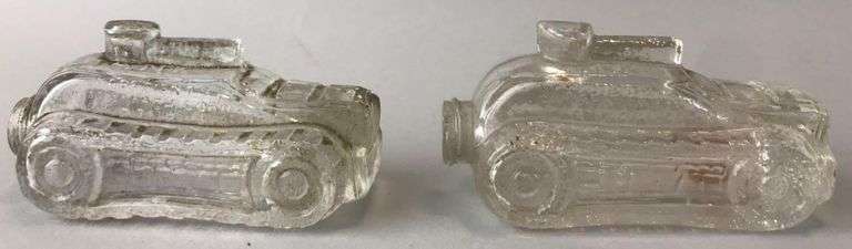 Group of 2 Pressed Glass Army Tank Candy Containers - Matthew Bullock ...