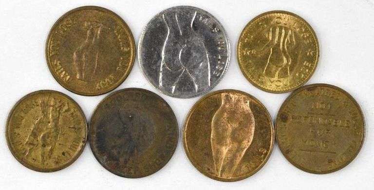 Group of (7) Vintage Adult Head or Tails & Peep Show Tokens - Matthew ...