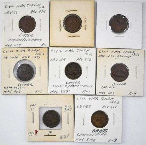 Group of (8) Civil War Tokens - Matthew Bullock Auctioneers
