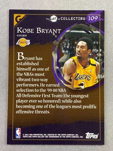 2001 Topps Kobe Bryant #109 Basketball Card - Matthew Bullock Auctioneers