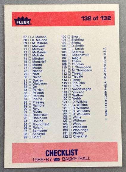 1986 Fleer Checklist #132 - Matthew Bullock Auctioneers
