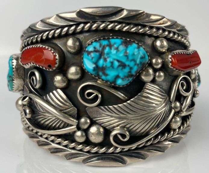 Max Largo Native American Indian Sterling Silver, turquoise, and coral ...